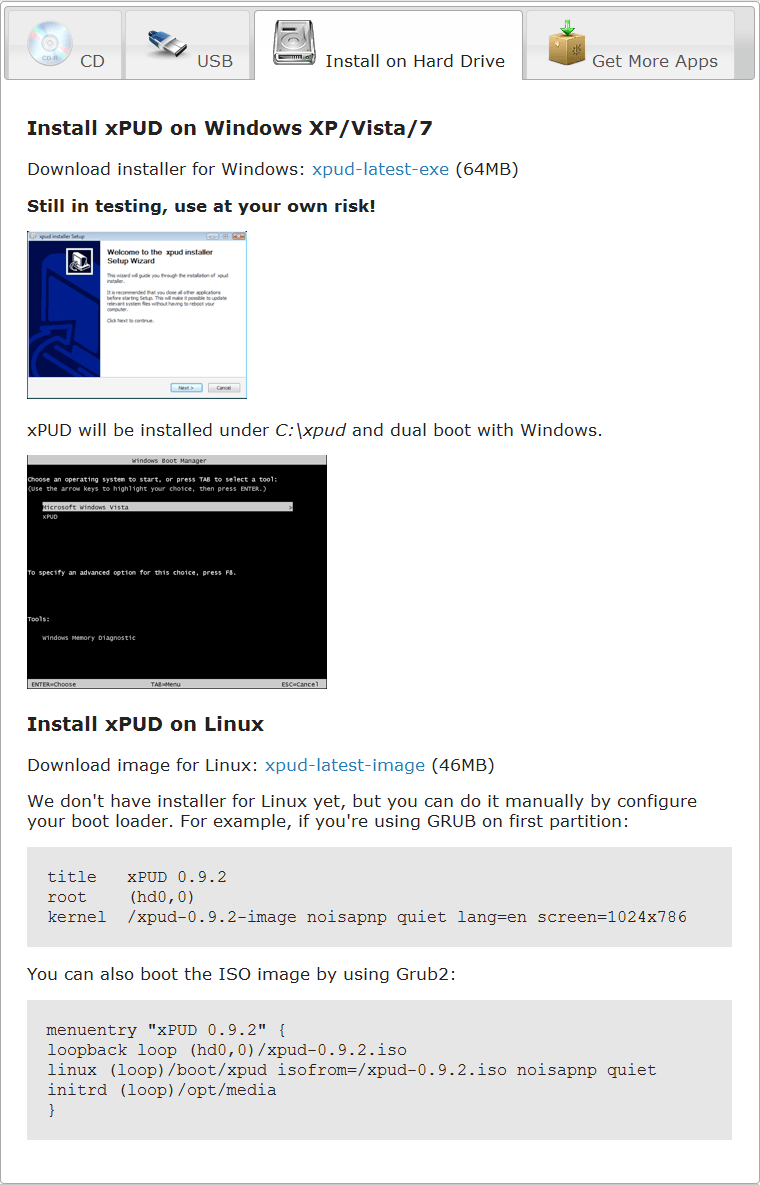 xPud: Quickly gain access to your files and/or the Internet by booting ...
