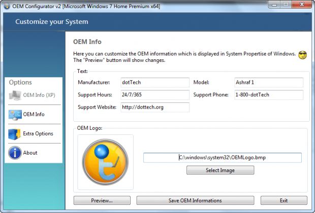 Change your computer’s OEM information with OEM Configurator | dotTech