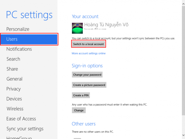 [Windows 8] How to switch between local offline account and Microsoft ...