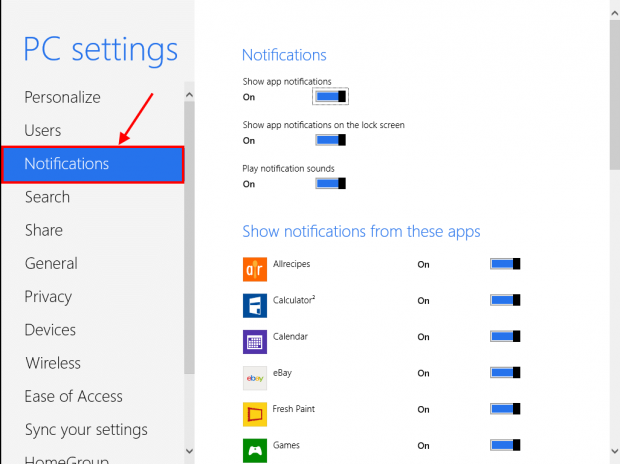 [Windows 8] How to enable or disable app notifications | dotTech