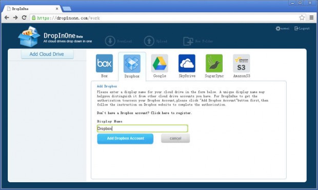 [Web] DropInOne allows you to access Dropbox, Google Drive, SkyDrive, Box, SugarSync, and Amazon ...