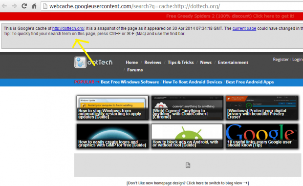How to view cached version of a website, page or post [Tip] | dotTech