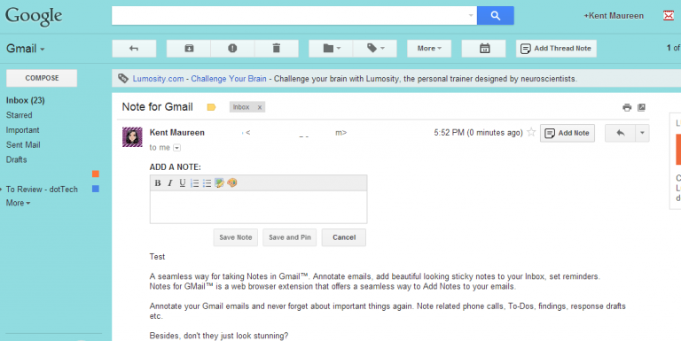 Add notes to emails in Gmail with Notes for GMail [Chrome, Firefox ...